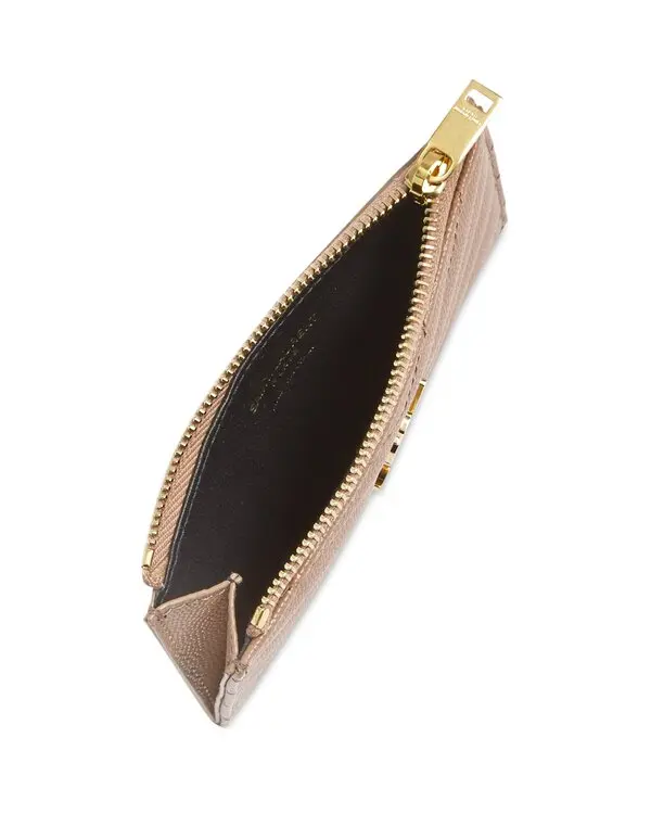 Saint Laurent Cassandre Matelasse Fragments Zipped Card Case - Vintage Peach Grain Leather/gold