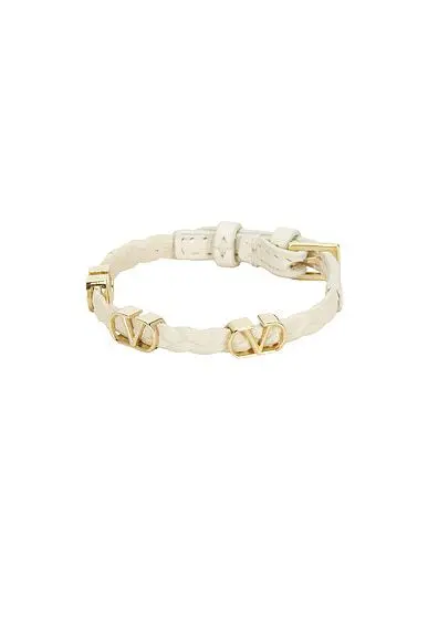 Valentino Garavani Vlogo Braided Leather Bracelet - Light Ivory