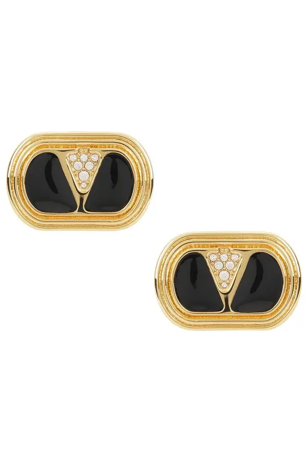 Valentino Garavani Ovalette Logo Stud Earrings - Oro  Nero  & Crystal