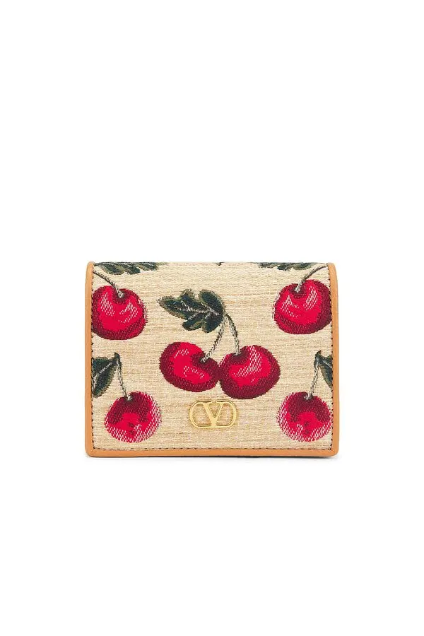 Valentino Garavani V Logo Signature French Flap Wallet In Beige - Naturale  Multicolor  & Natural Camel