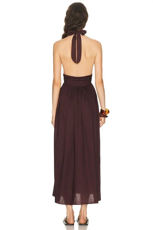 matteau open back plunge dress Open-back printed silk-crepe de chine halterneck maxi dress - brown