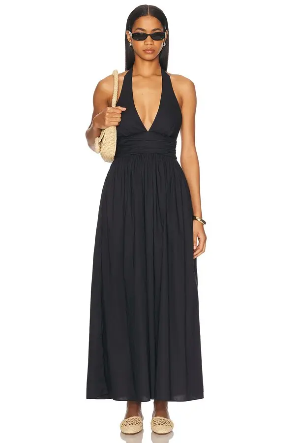 Matteau Plunge Halter Dress - Black