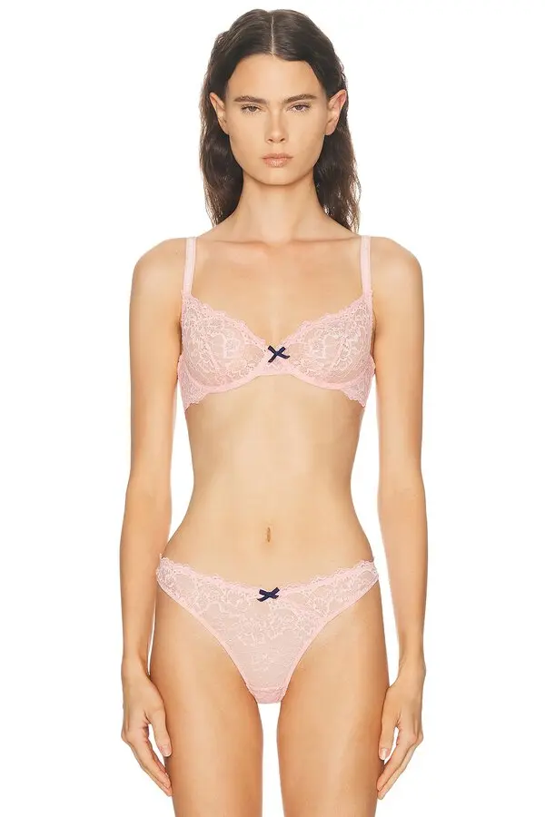 FLEUR DU MAL Bianca Lace Balconette Bra In Red - Pink Lady