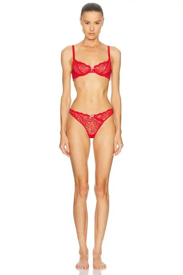 FLEUR DU MAL Bianca Lace Balconette Bra In Red - Rouge