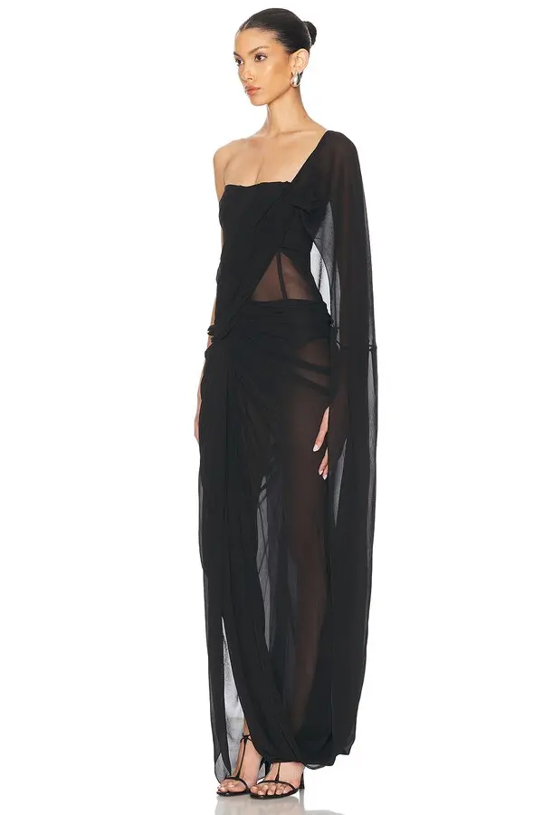 Stella McCartney Creponne Asymmetric Drape Maxi Dress
