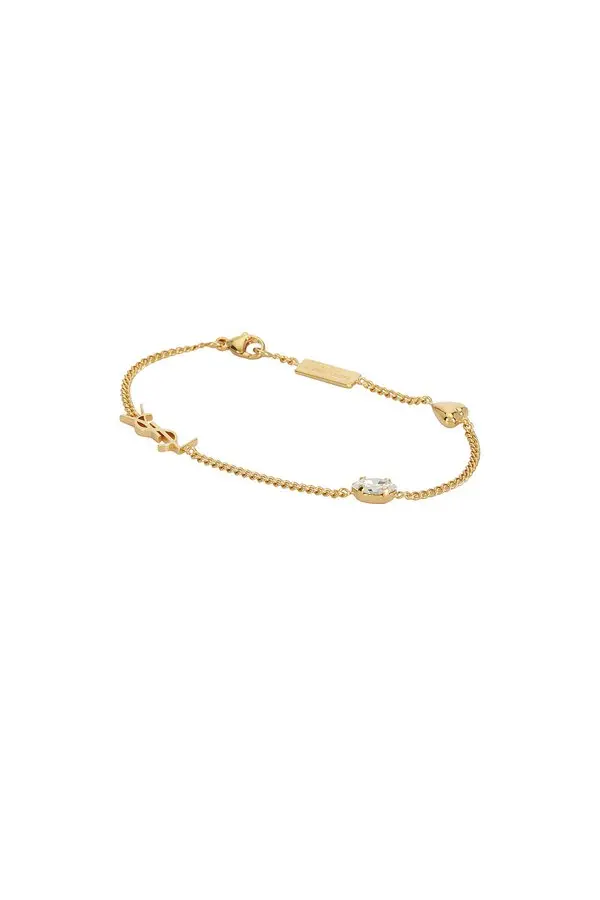 Saint Laurent Heart & Rhinestone Bracelet - Crystal & Aged Brass Gold