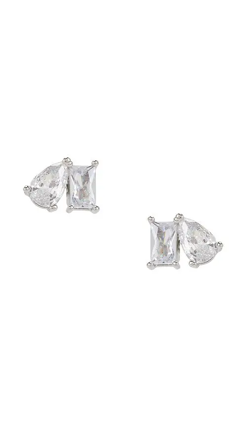 BY ADINA EDEN Cz Teardrop Baguette Stud Earrings - Silver