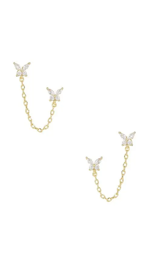 ADINA EDEN Double Butterfly Chain Stud Earrings - Gold