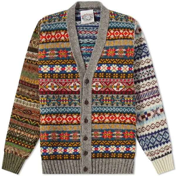 新品未使用 JAMIESON'S Vee Cardigan Jamieson's of Shetland Men's V-Neck Cardigan in Wood Green