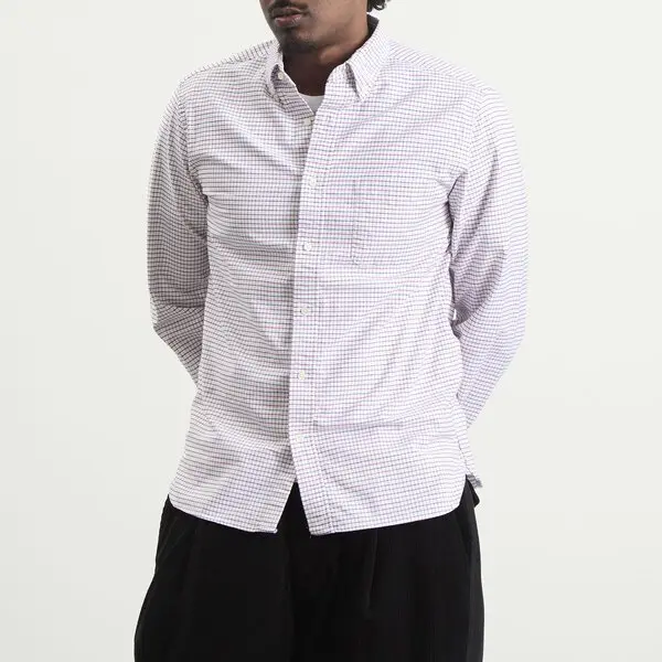 BEAMS Tattersall Check Button Down Oxford Shirt - White/red/navy
