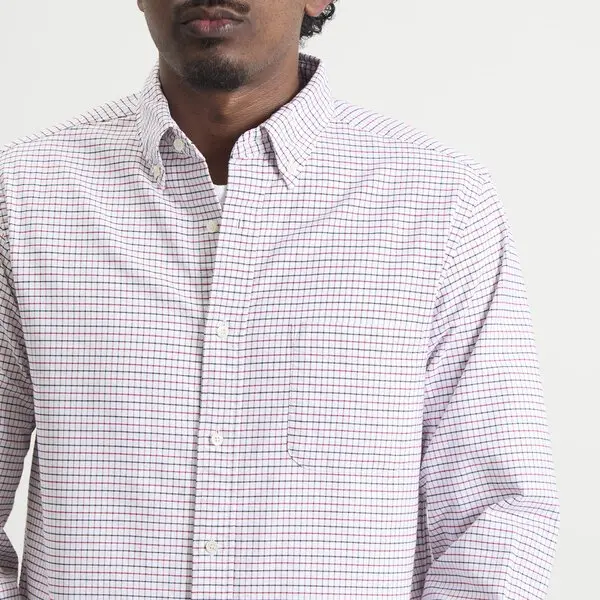 BEAMS Tattersall Check Button Down Oxford Shirt - White/red/navy