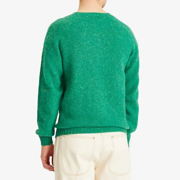 DRAKE'S Brushed Shetland Crew Knit - Pixie Green