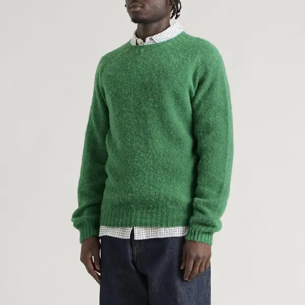 DRAKE'S Brushed Shetland Crew Knit - Pixie Green