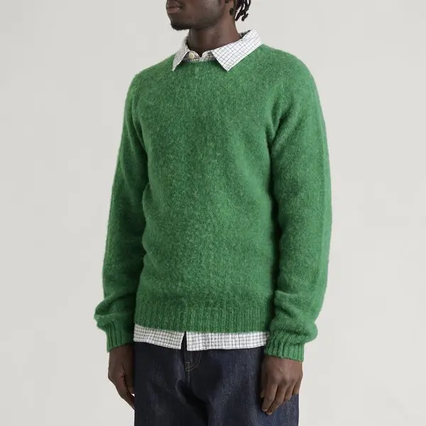 DRAKE'S Brushed Shetland Crew Knit - Pixie Green