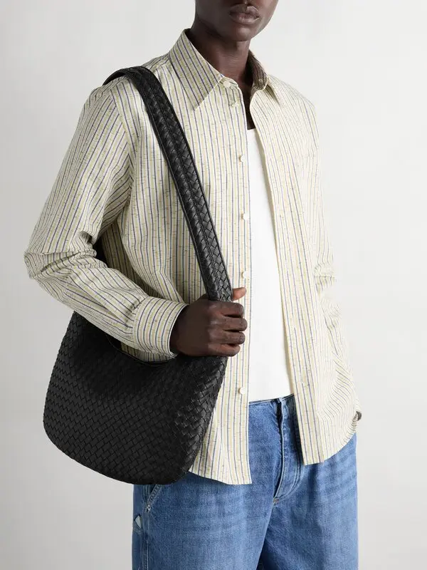 Bottega Veneta Intrecciato Leather Messenger Bag - Black