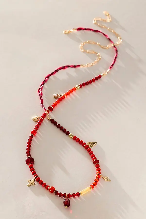 Free People Liv Beaded Belly Chain - Red Coral