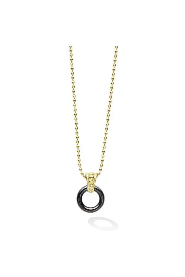 Lagos Meridian Black Ceramic Pendant Necklace - Gold
