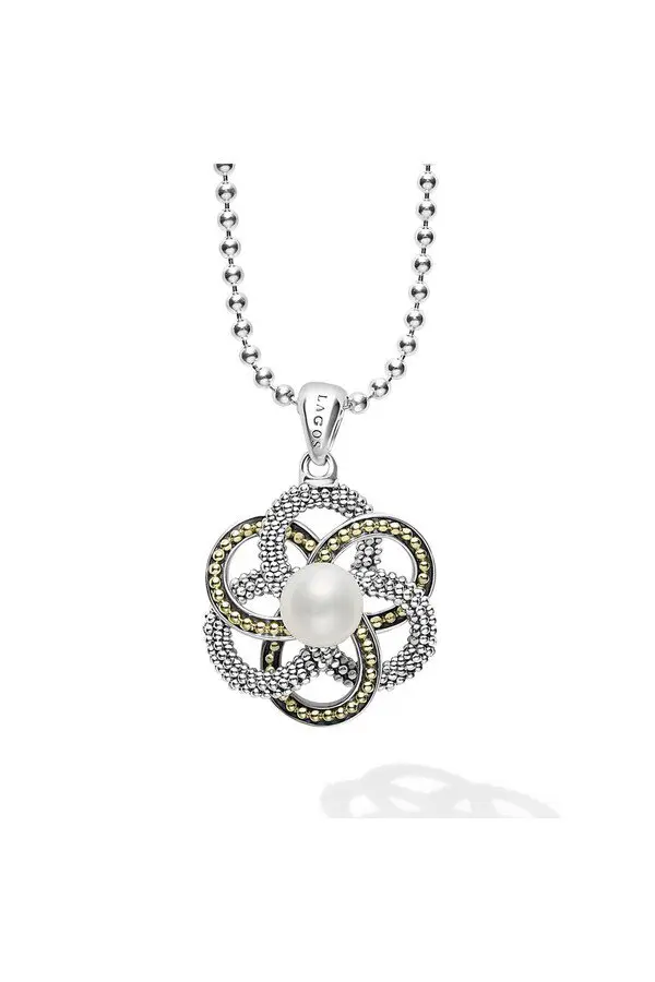 Lagos Love Knot Pearl Pendant Necklace - Gold