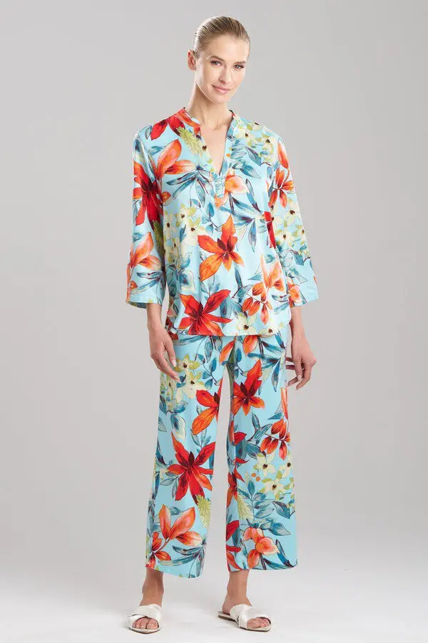 Natori Tropical Breeze Satin Long Sleeve Pj - Blue