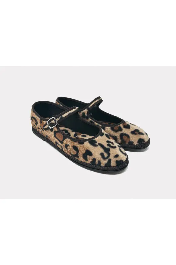 SANTM Mary Jane Furlane Leopard Friulane Slippers - Natural