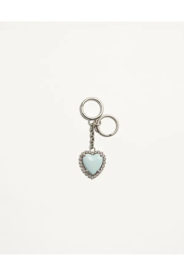 Valentino Garavani Coeur Hyperbole Bag Charm With Key Chain In Metal, Synthetic Material, And Crystals - Natural