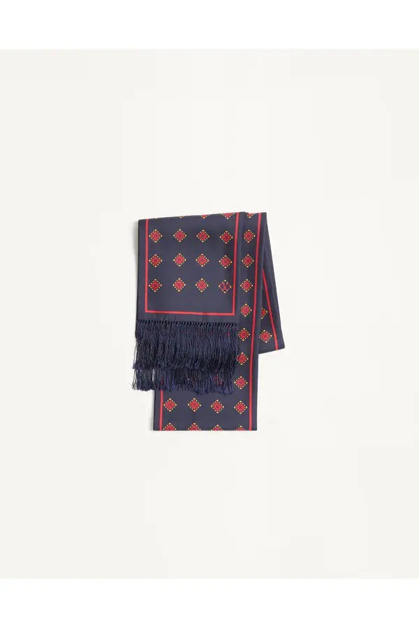 Valentino Garavani Opticool Silk Bandeau Scarf With Fringe - Navy