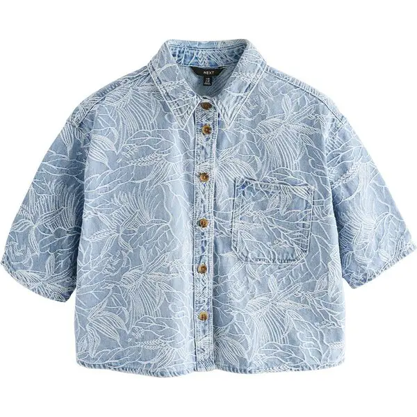 NEXT Boxy Jacquard Button-up Shirt - Blue