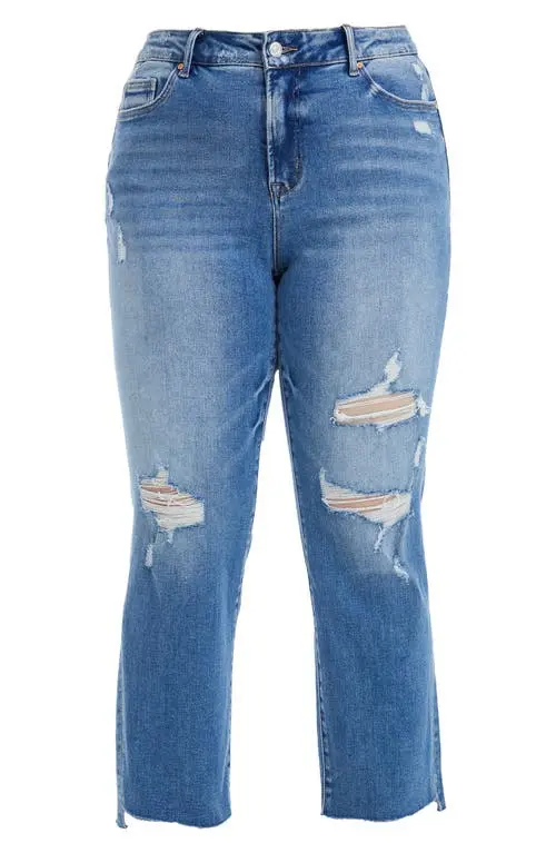 BAYEAS Distressed High-waist Slim Straight Jeans