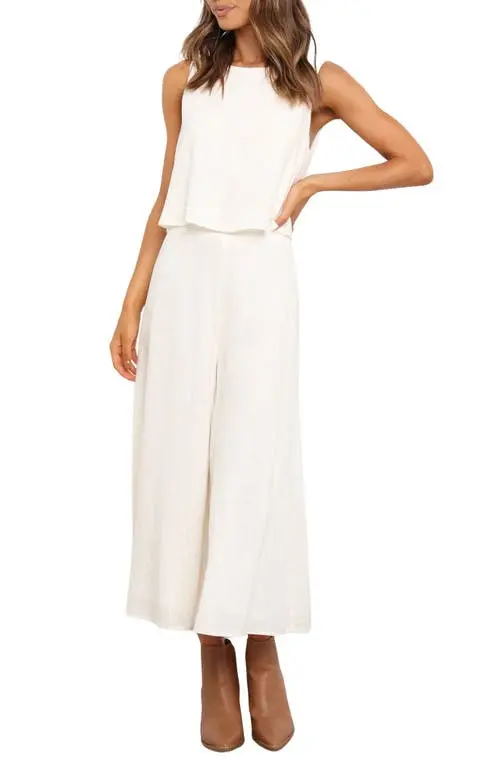 PETAL & PUP Sleeveless Popover Wide Leg Jumpsuit - White