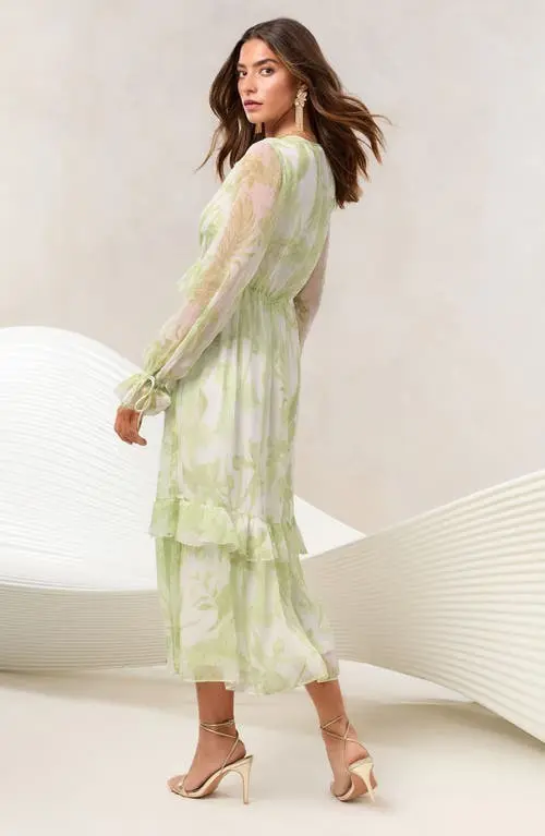LIPSY Long Sleeve Floral Print Chiffon Dress