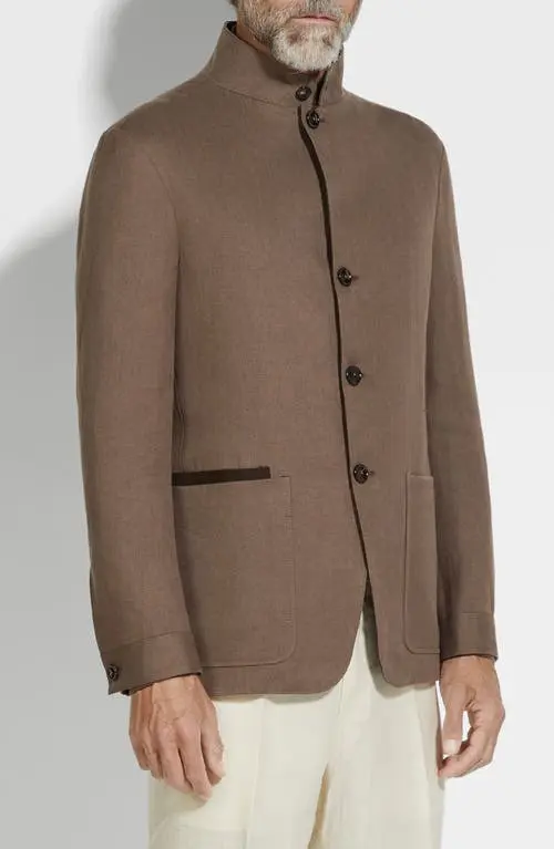 Zegna Linen Chore Jacket - Medium Brown Solid