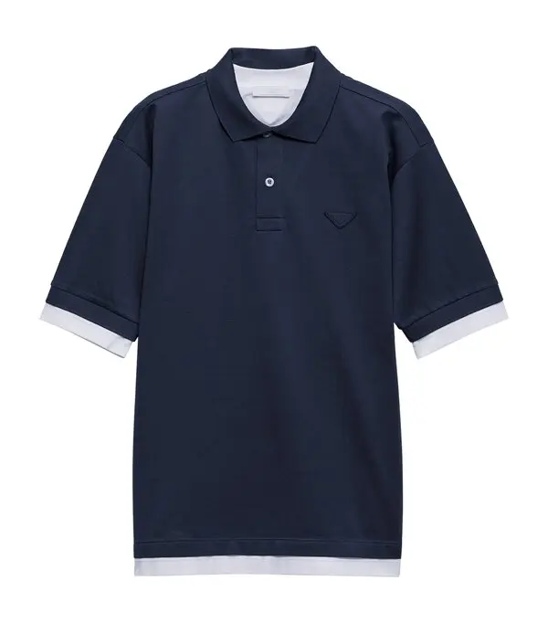 Prada Double-layer Logo Polo Shirt - Blue