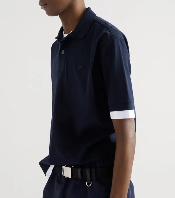 Prada Double-layer Logo Polo Shirt - Blue