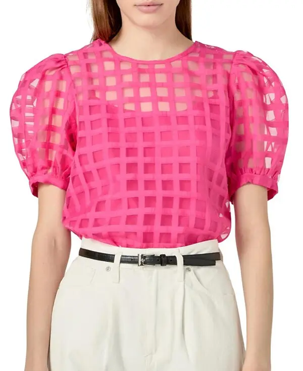 English Factory Plaid Sheer Top