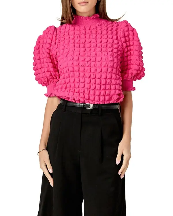English Factory Textured Mock Neck Blouse - Pink