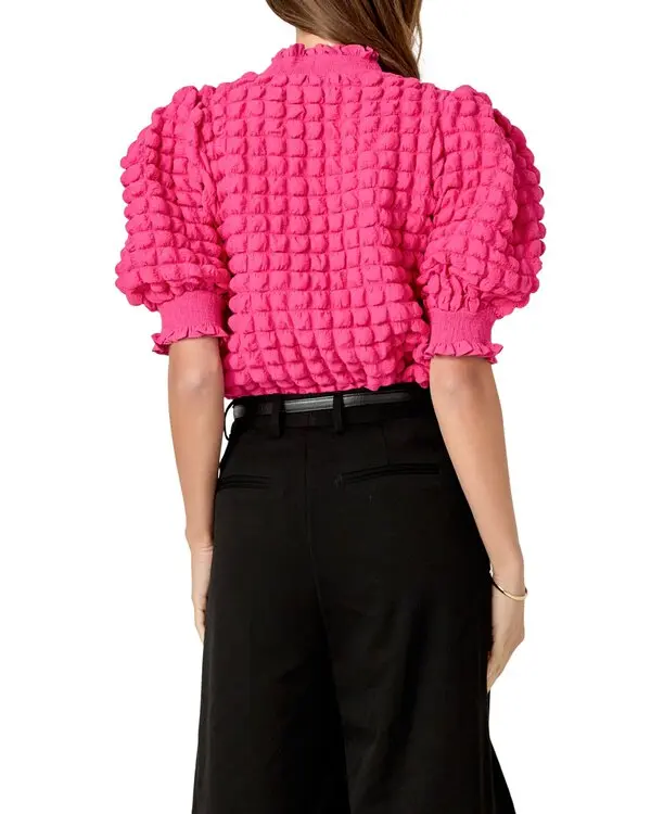 English Factory Textured Mock Neck Blouse - Pink