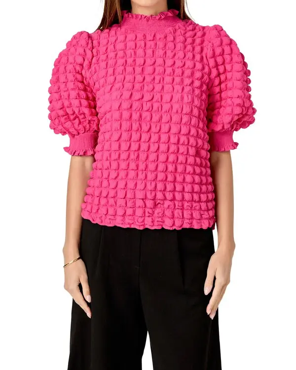 English Factory Textured Mock Neck Blouse - Pink