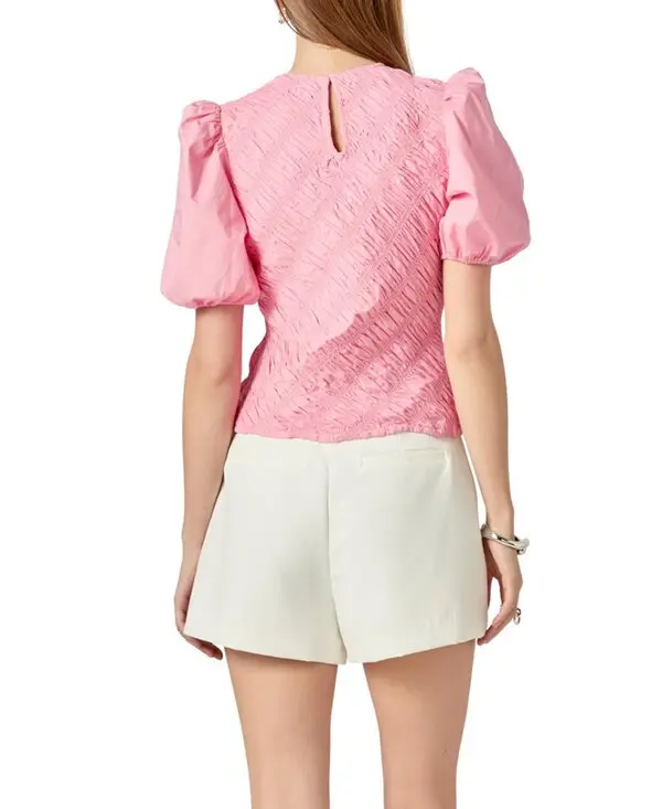 English Factory Asymmetrical Smocked Top - Pink