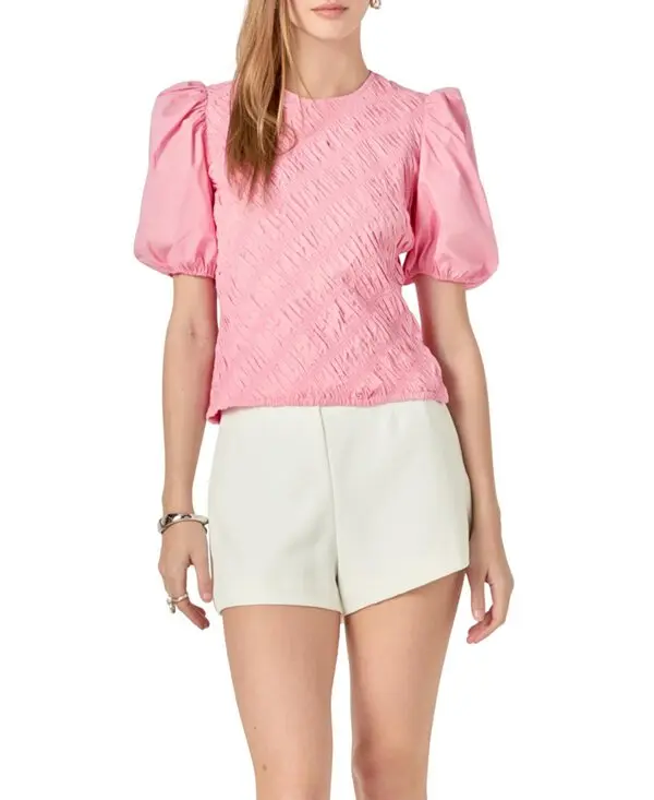 English Factory Asymmetrical Smocked Top - Pink