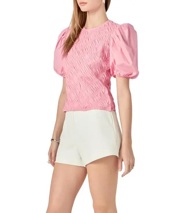 English Factory Asymmetrical Smocked Top - Pink