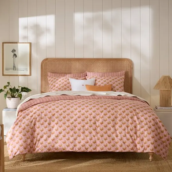 SFERRA Edna Reversible Ginkgo Leaf Sham, Continental - Pink/orange