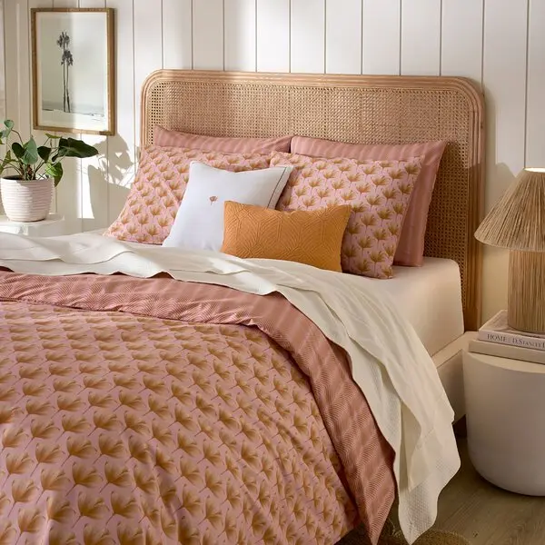 SFERRA Edna Reversible Ginkgo Leaf Sham, Continental - Pink/orange