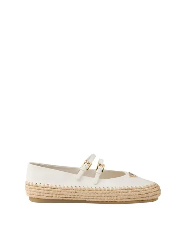 Prada Nappa Leather And Raffia Ballerinas - Neutral