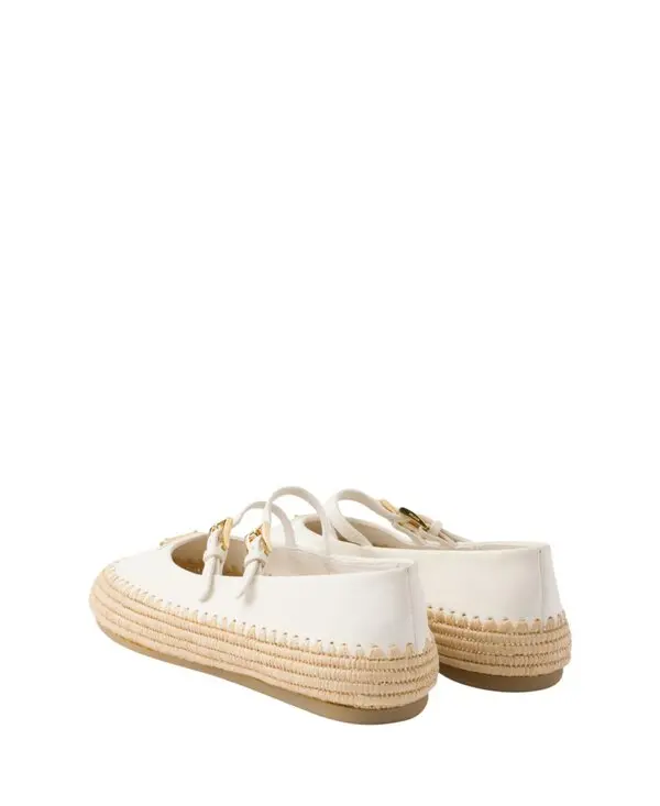 Prada Nappa Leather And Raffia Ballerinas - Neutral