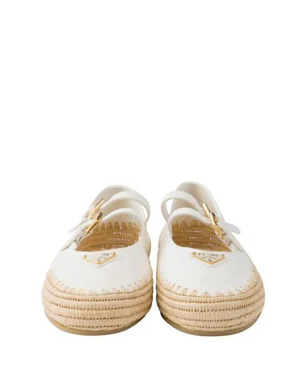 Prada Nappa Leather And Raffia Ballerinas - Neutral