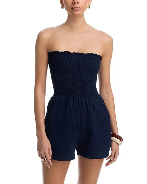 Peixoto Strapless Smocked Romper - Navy