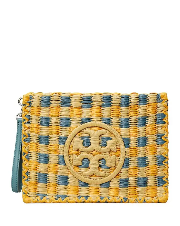 Tory Burch Ella Raffia Pouch - Deep Turquoise