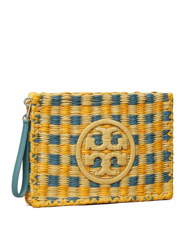 Tory Burch Ella Raffia Pouch - Deep Turquoise