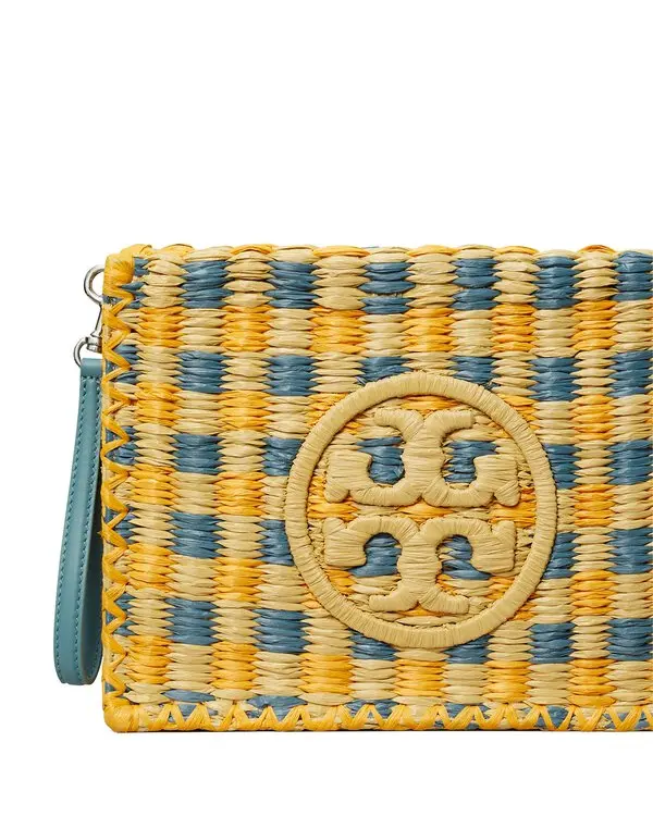 Tory Burch Ella Raffia Pouch - Deep Turquoise