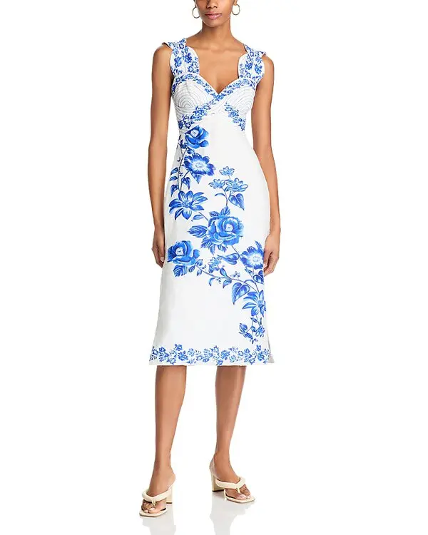 Farm Rio Cascade Wavy Sleeveless Dress - Blue Flora